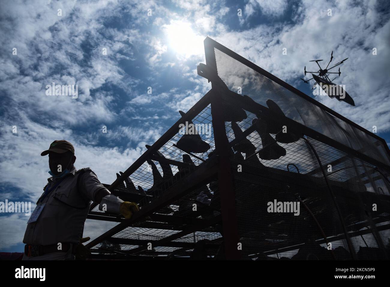 Officials of Assam forest department arranges rhino horns before burn ...