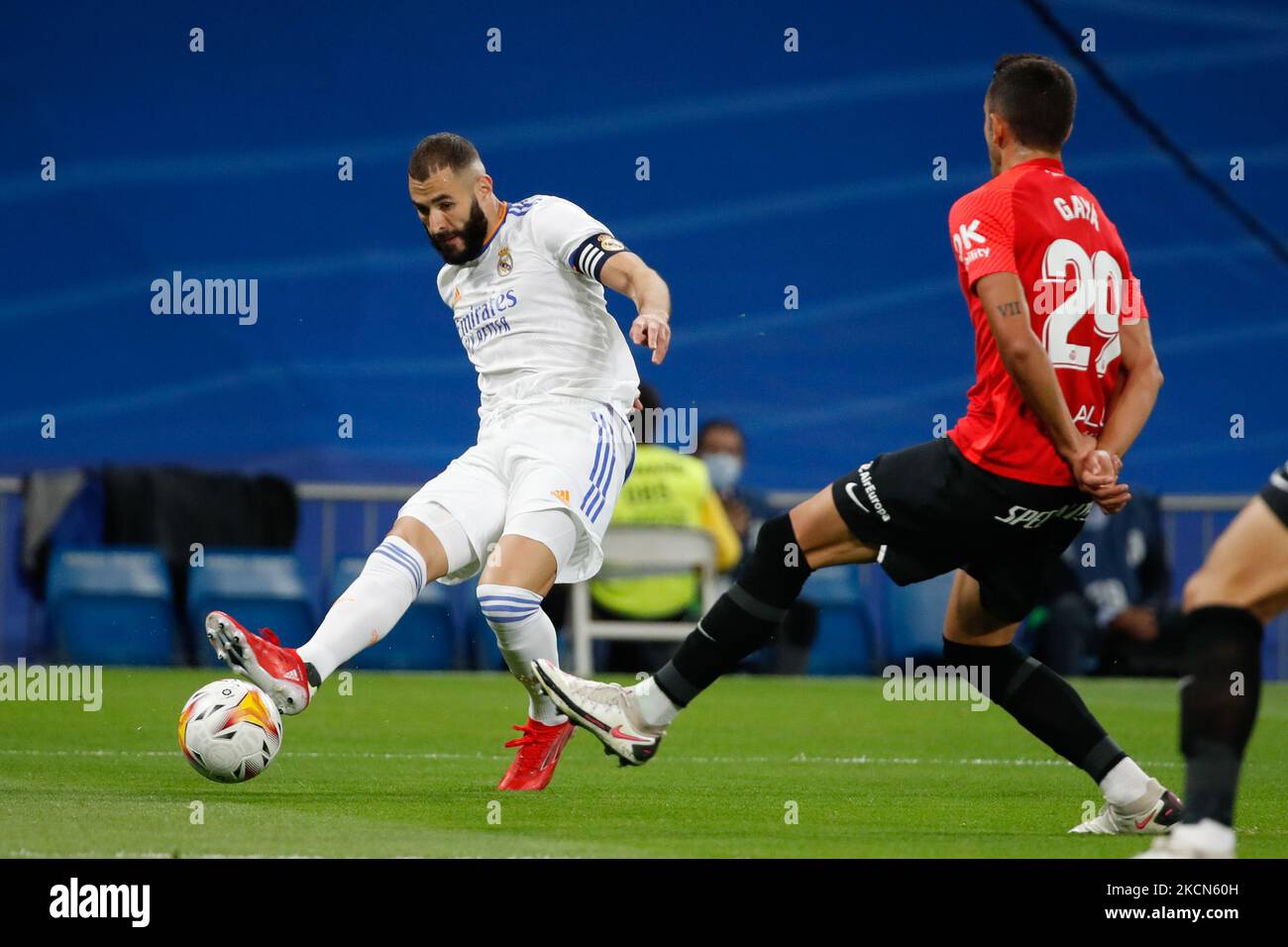 Karim Benzema of Real Madrid in action during the La Liga match between ...