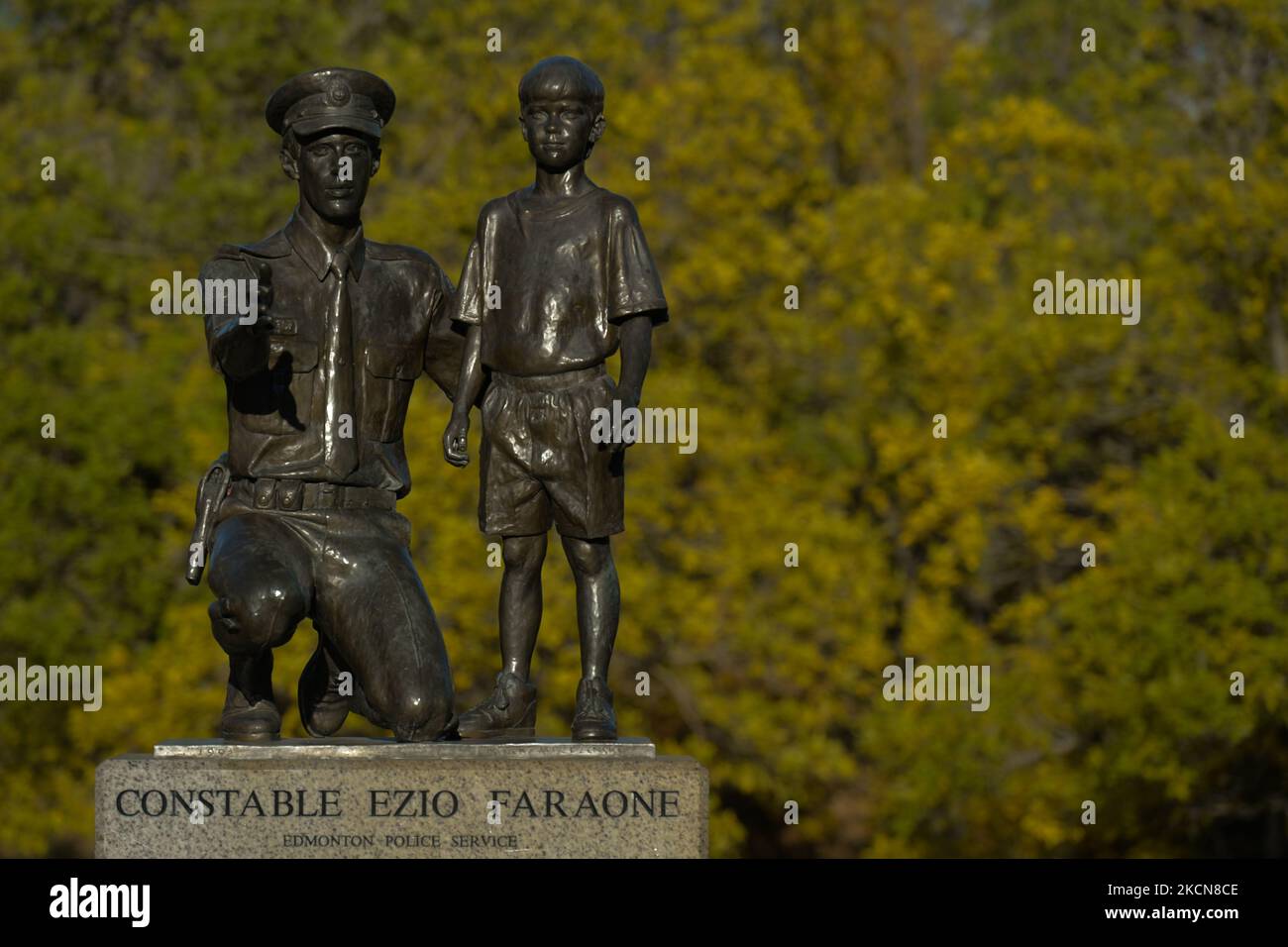 Statue and plaque at Constable Ezio Faraone Park honouring Edmonton ...