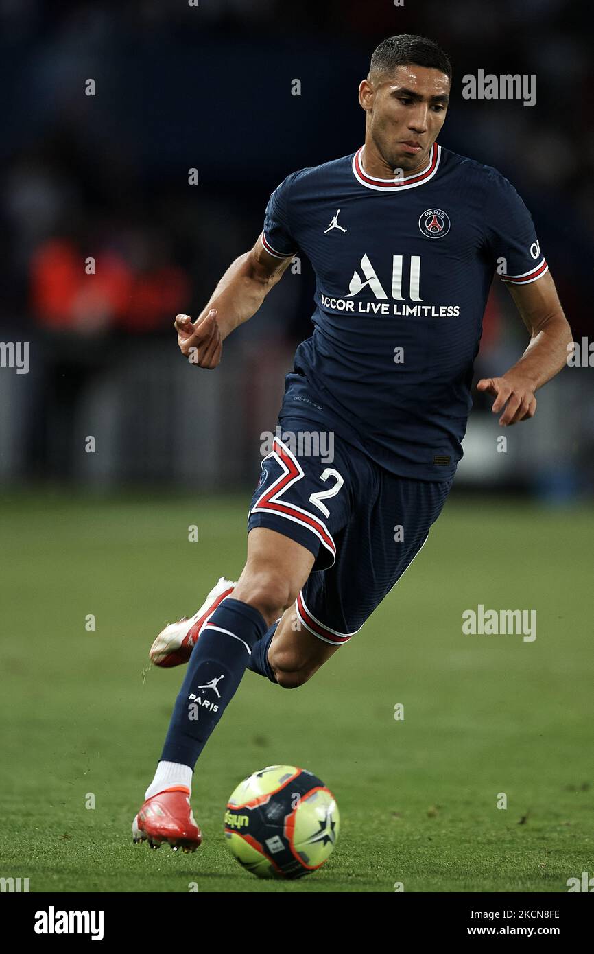Achraf Hakimi of PSG runs with the ball during the Ligue 1 Uber Eats ...