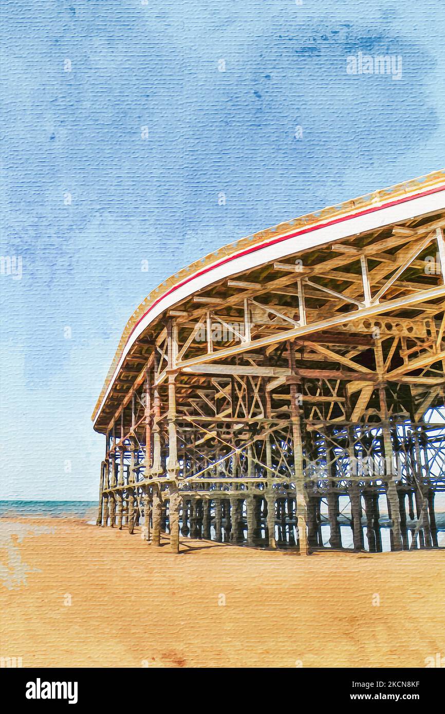 Watercolor painting on canvas. Blackpool England. Travel illustration ...
