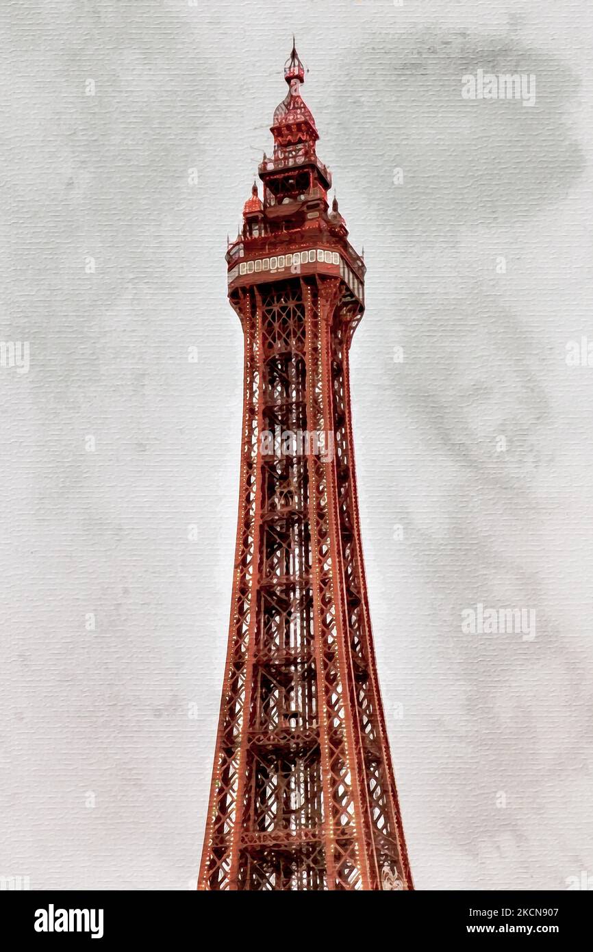 Watercolor painting on canvas. Blackpool England. Travel illustration ...