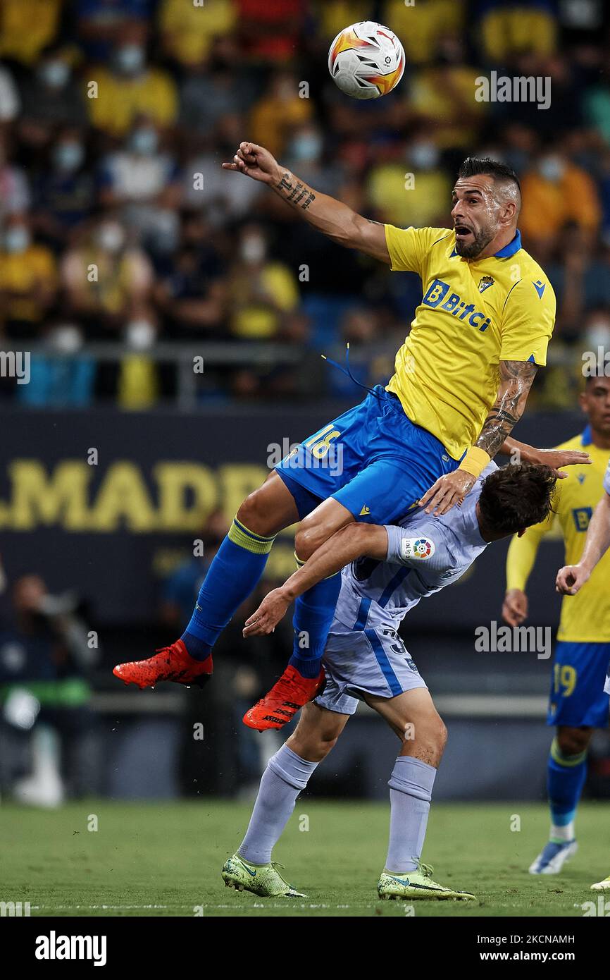 Alvaro Negredo of Cadiz in action during the La Liga Santander match ...