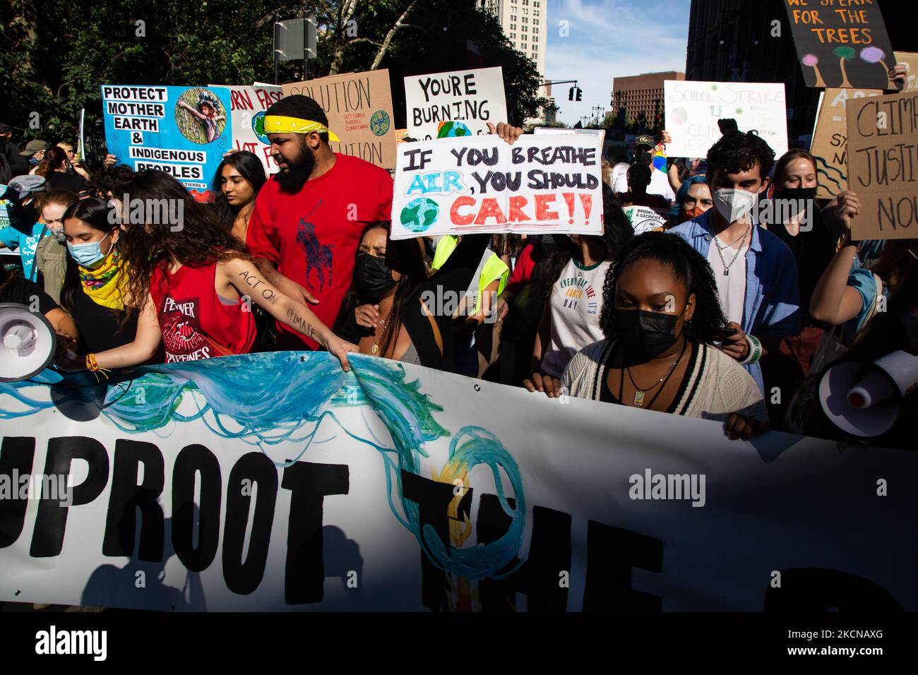 Youth activists march from City Hall Park to Battery Park in New York ...