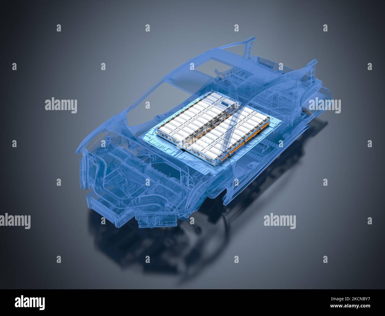 3d rendering electric car battery with pack of battery cells module on ...