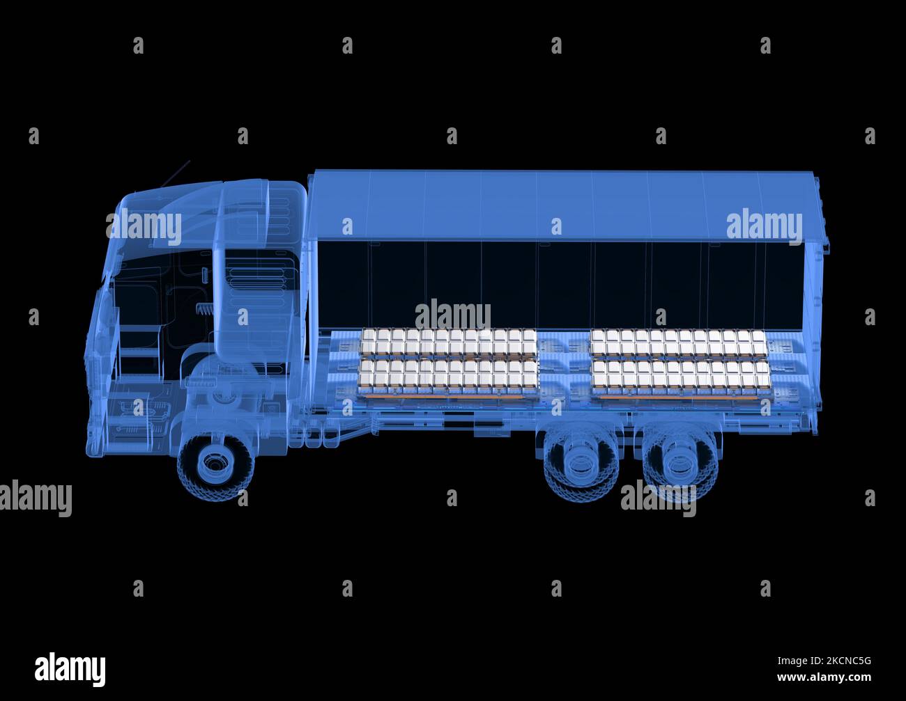 3d rendering x-ray ev logistic trailer truck or electric vehicle lorry ...