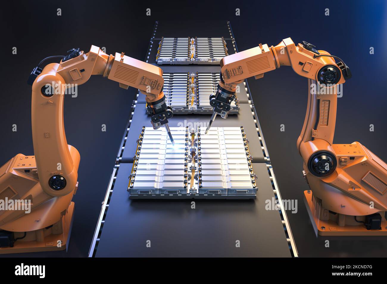 Automation Automobile Factory Concept With 3d Rendering Robot Assembly