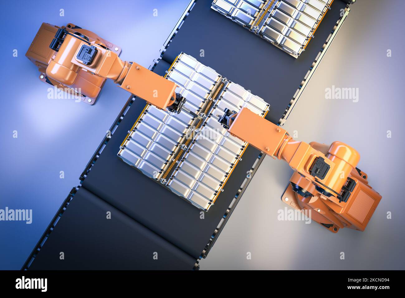Automation automobile factory concept with 3d rendering robot assembly ...