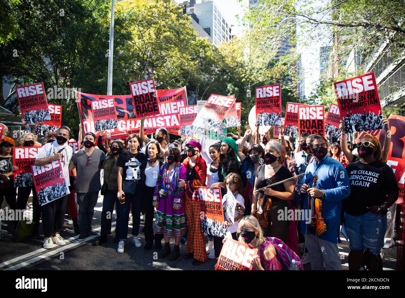 Demonstrators gathered at Dag Hammarskjold Plaza in New York on ...
