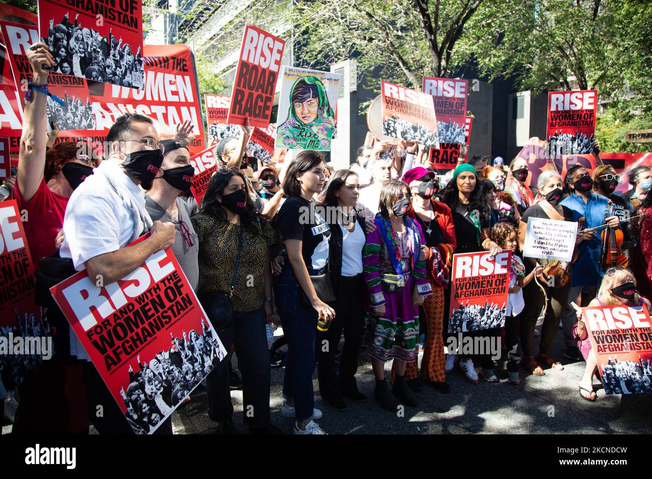 Demonstrators gathered at Dag Hammarskjold Plaza in New York on ...