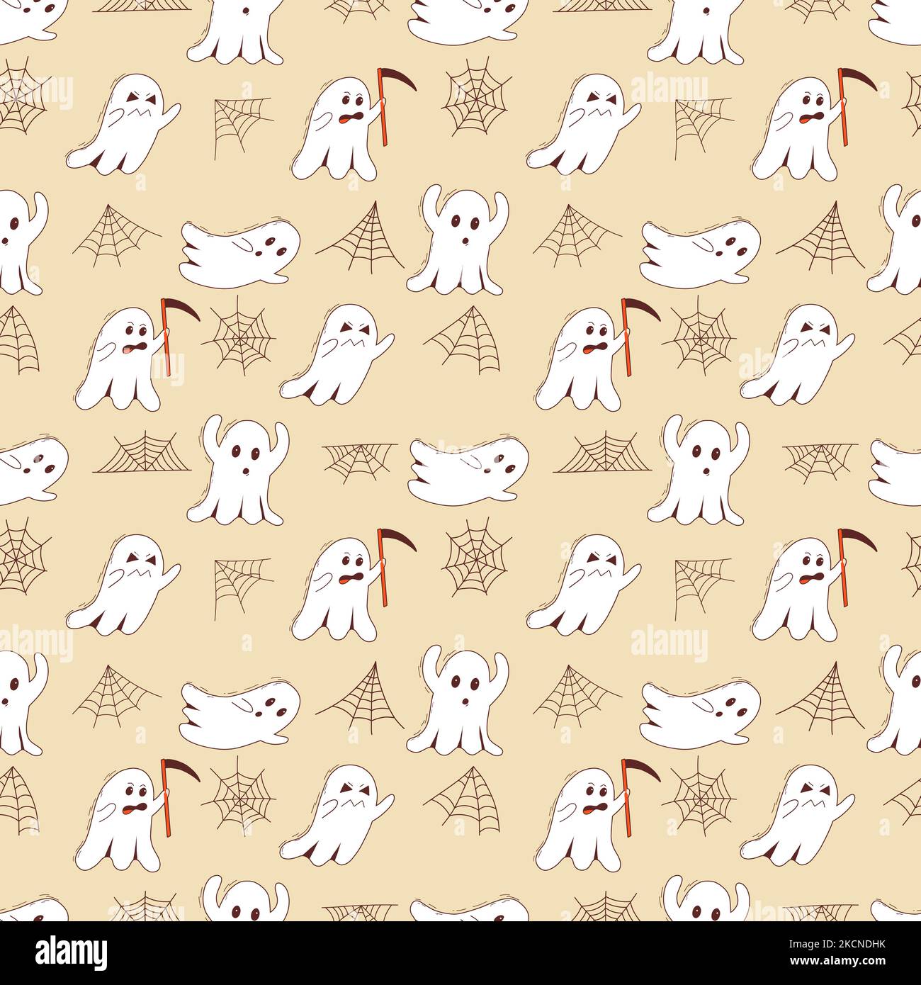 Spooky halloween ghosts seamless pattern. Spooky poltergeist. Halloween scary ghostly monsters ...