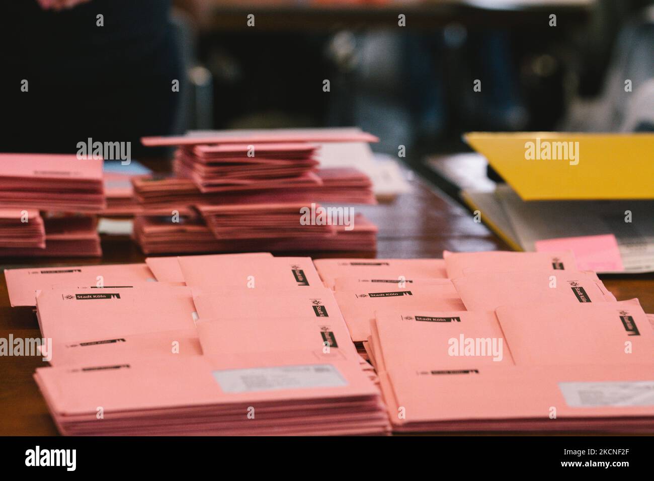 Voting letters are seen at Cologne trade fair center in Cologne ...