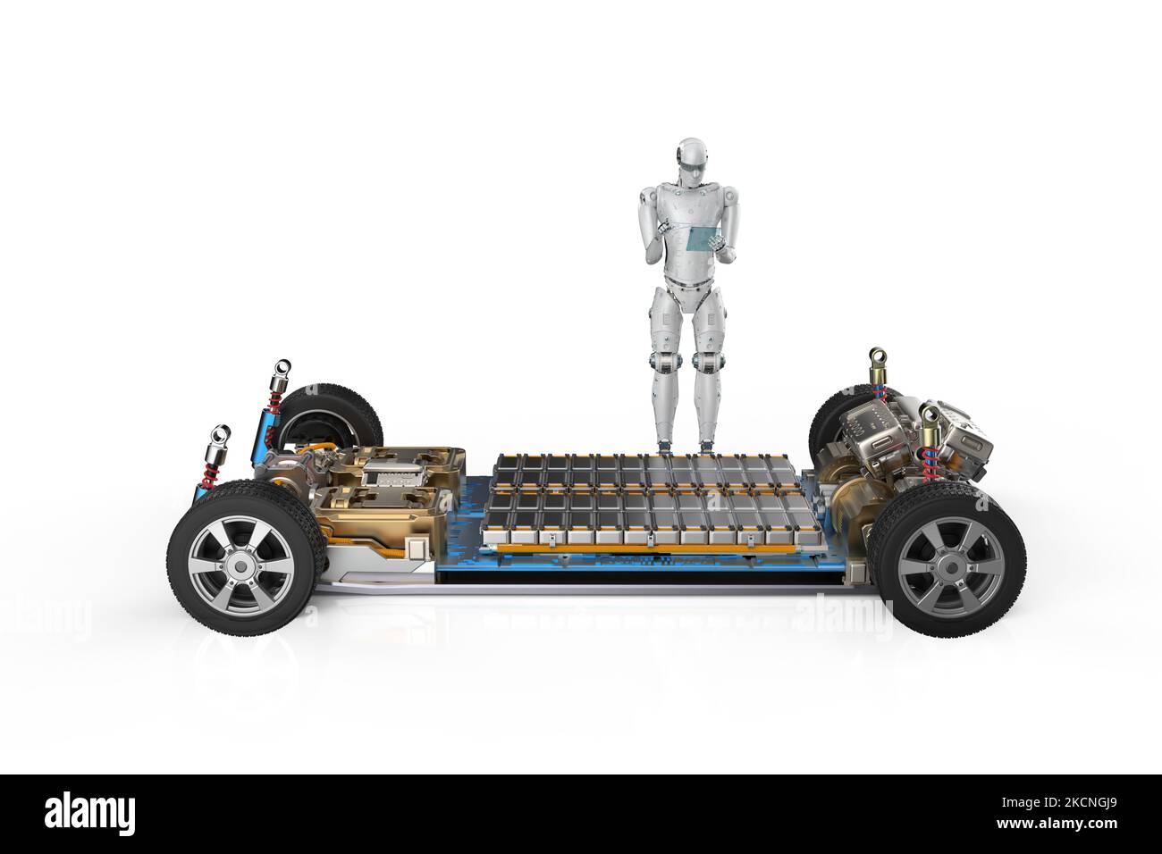 Electric car research and development with 3d rendering robot study ev ...