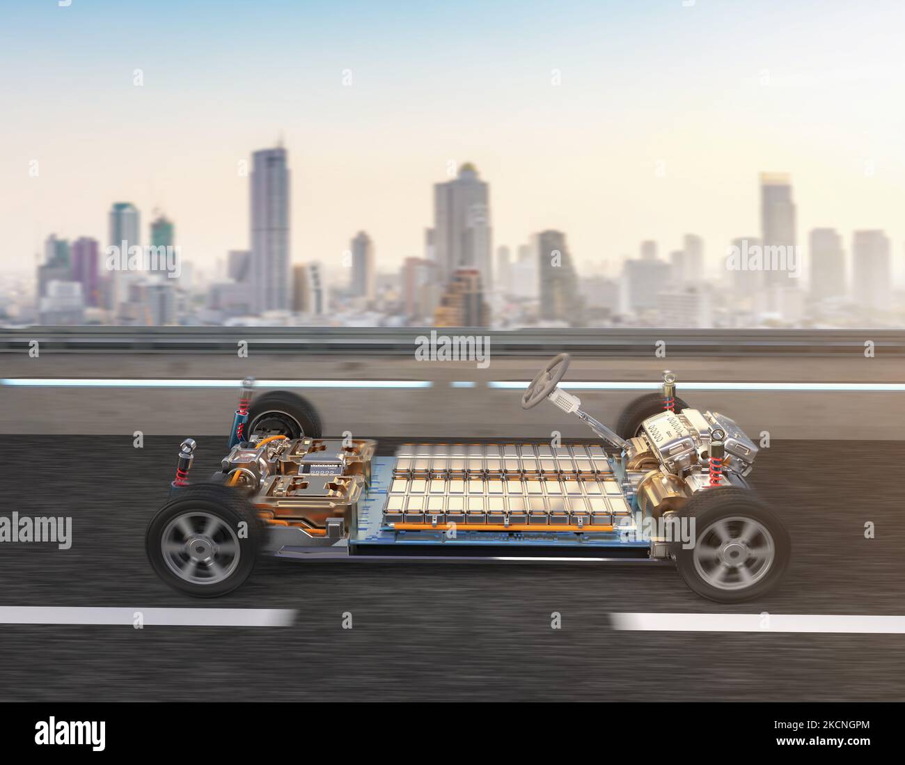 Electric car business with 3d rendering ev car with pack of battery ...