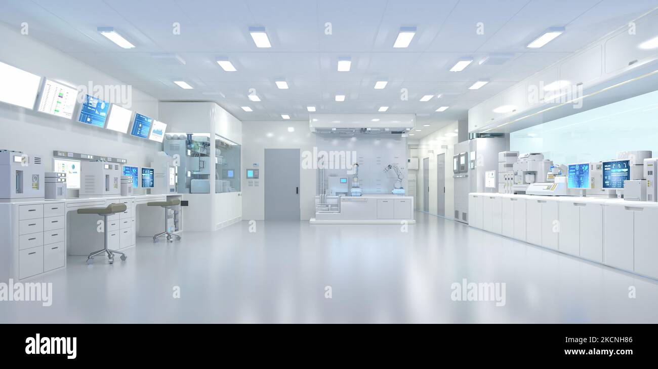 3d rendering white futuristic digital laboratory interior in ...