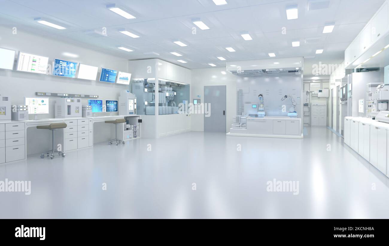 3d rendering white futuristic digital laboratory interior in ...