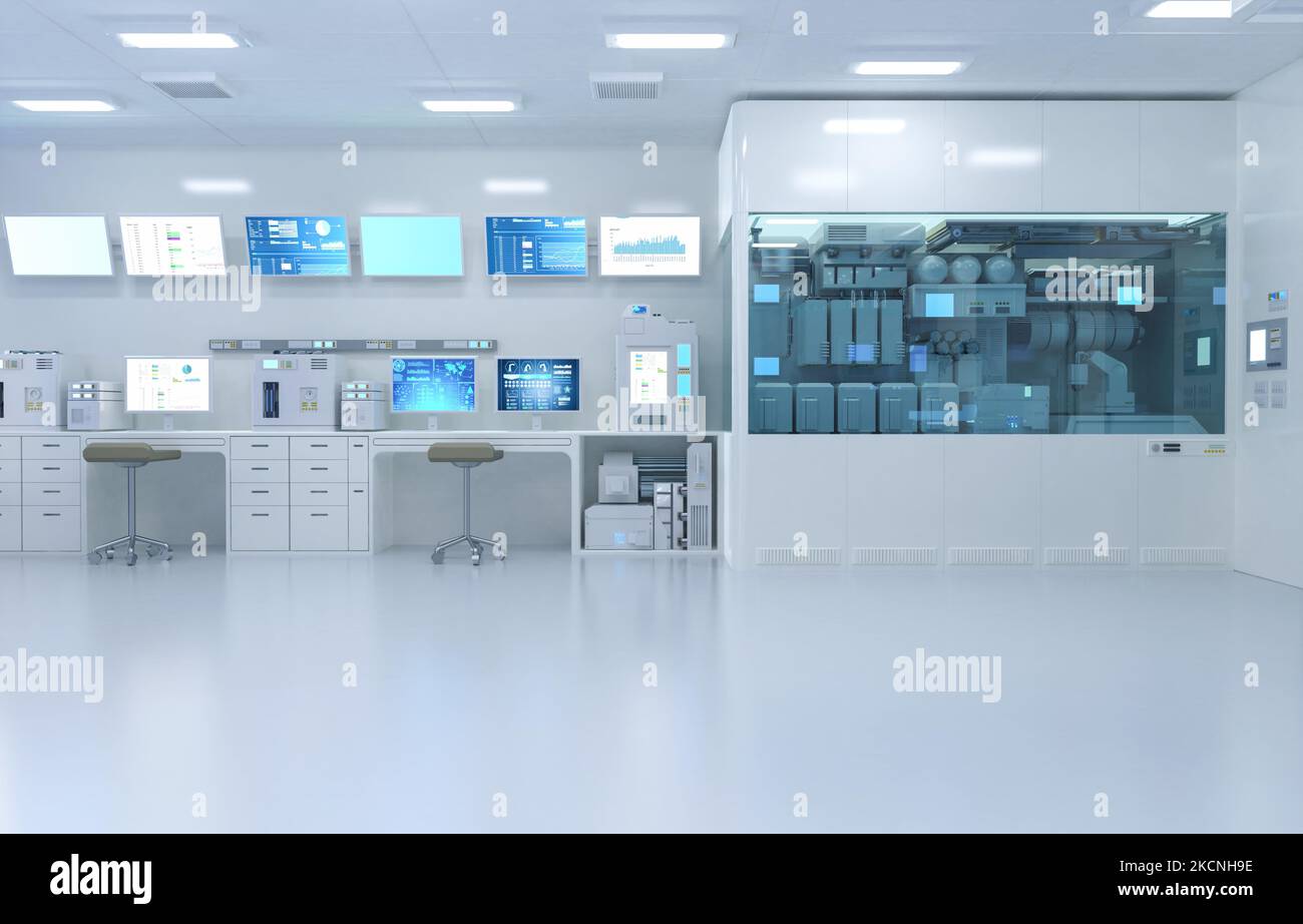 3d rendering white futuristic digital laboratory interior in ...