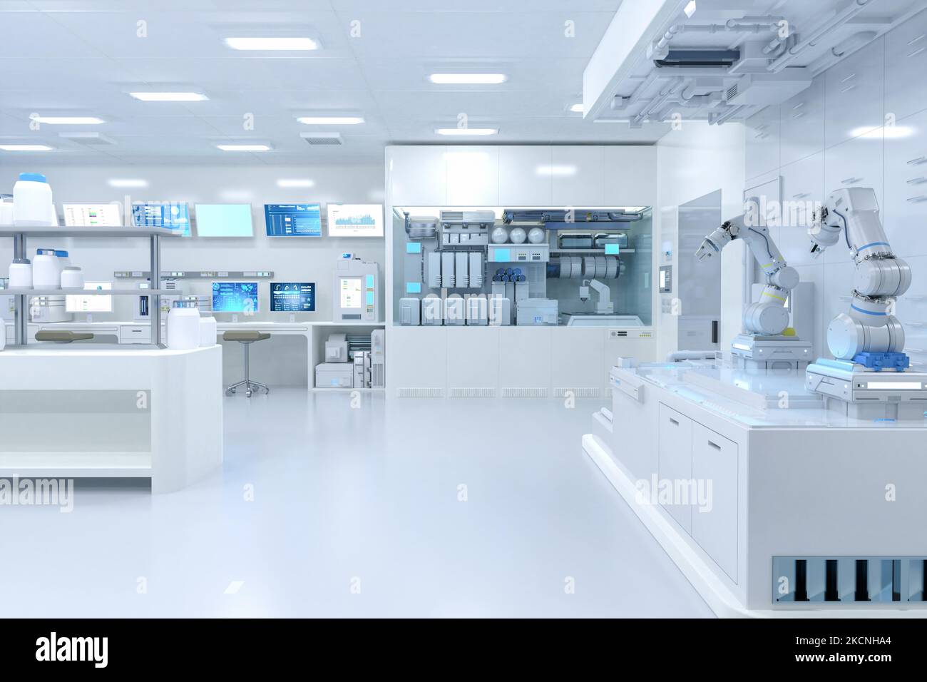 3d rendering white futuristic digital laboratory interior in ...