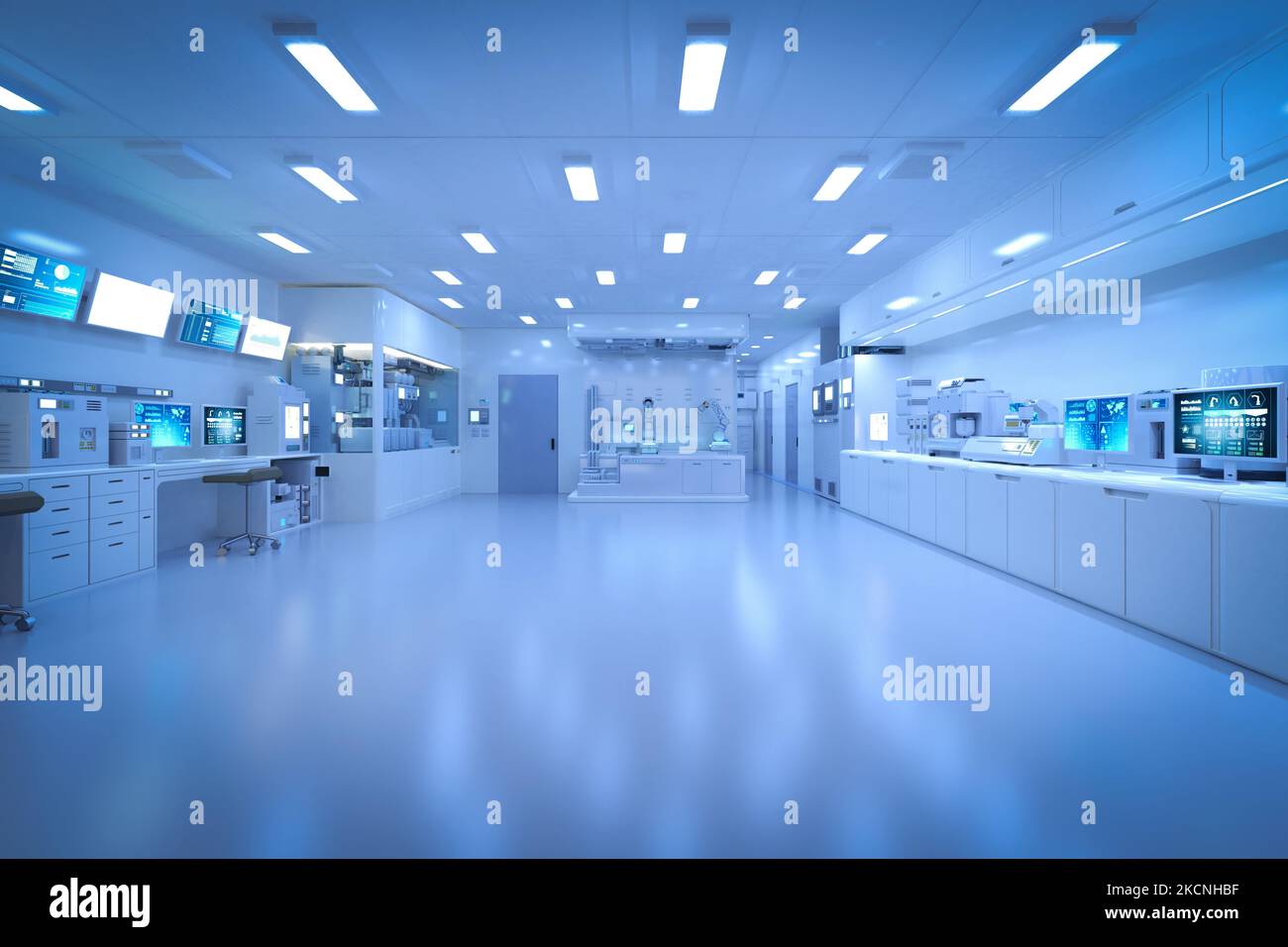 3d rendering blue futuristic laboratory interior in semiconductor ...