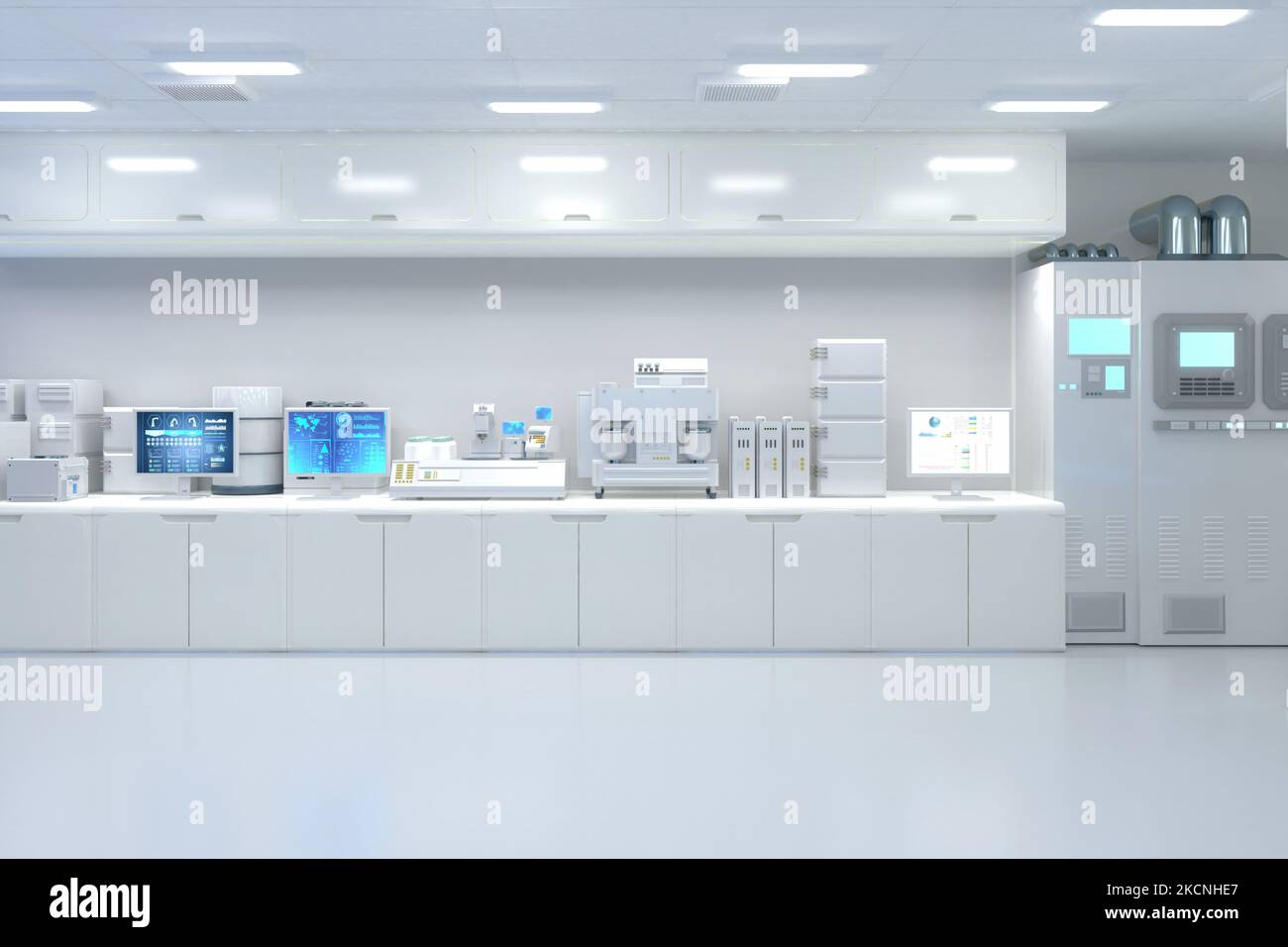 3d rendering white futuristic digital laboratory with machine and ...