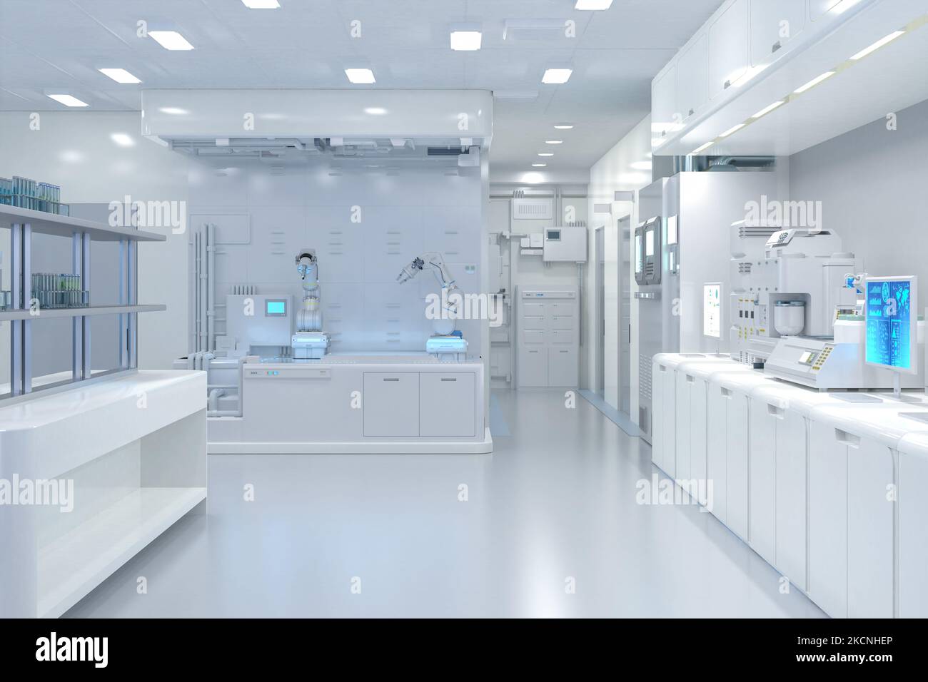 3d rendering white futuristic laboratory interior in semiconductor ...