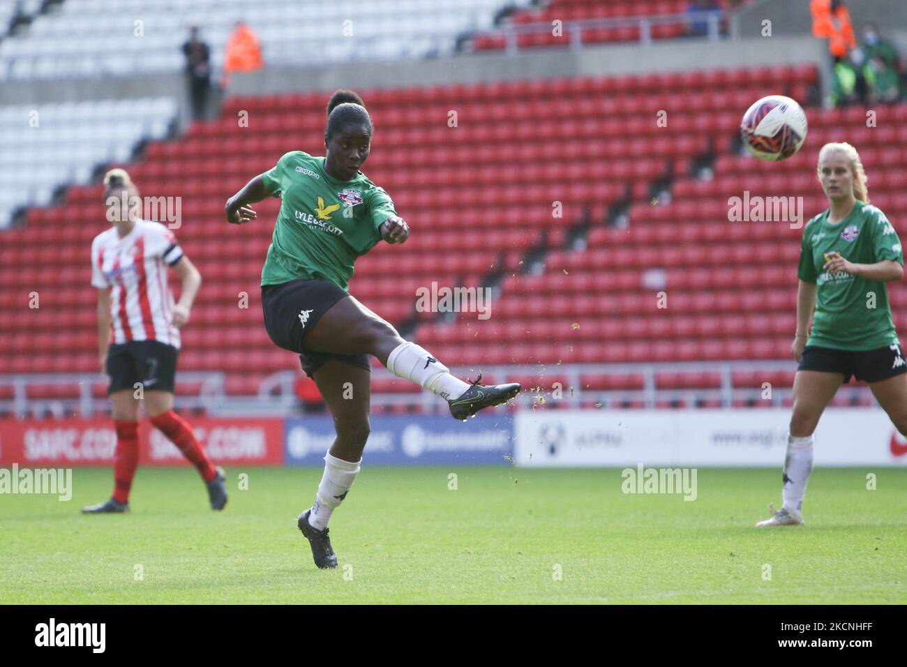 Freda Ayisi of Lewes shoots during the FA Women's Championship match ...