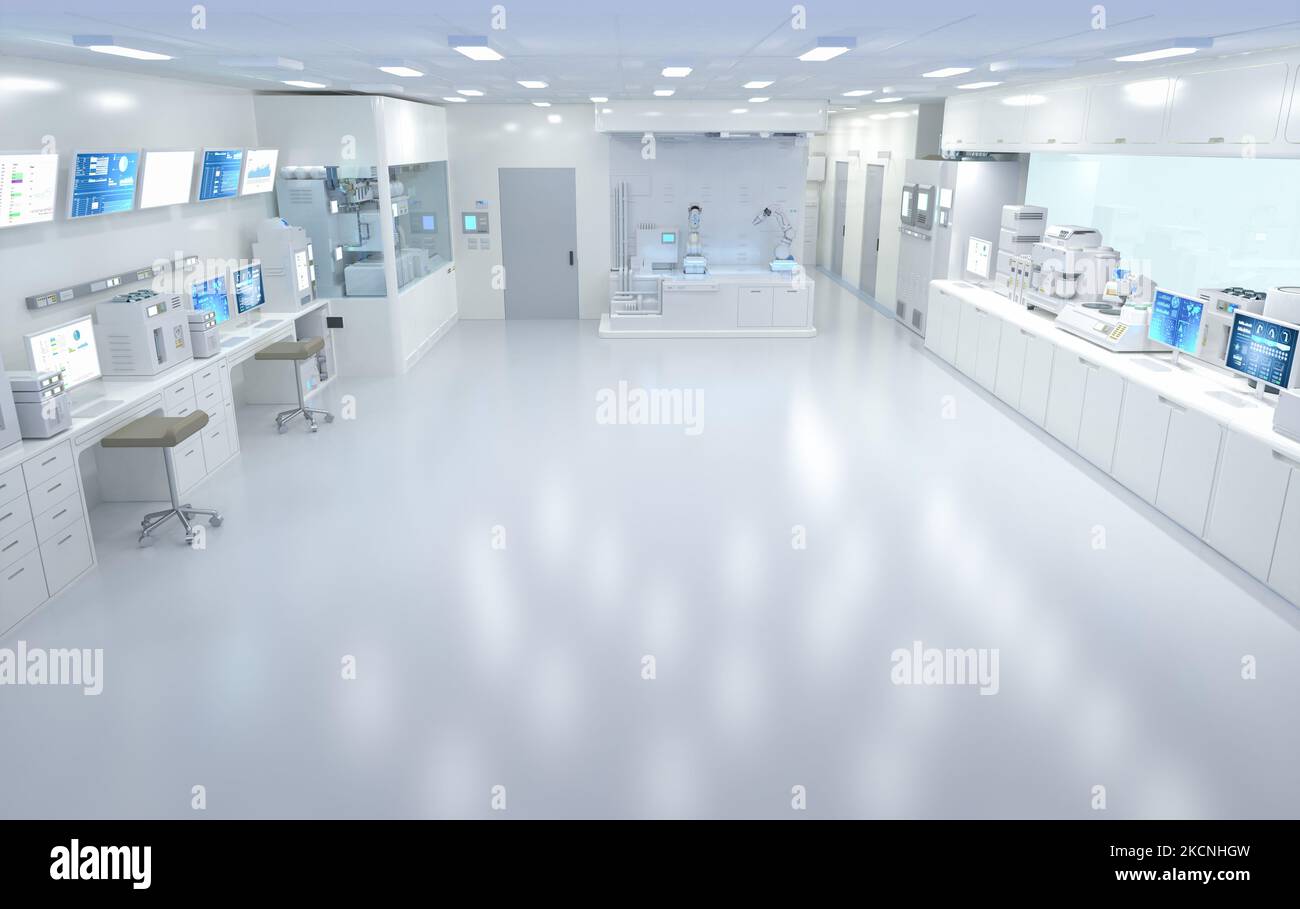 3d rendering white futuristic laboratory interior in semiconductor ...