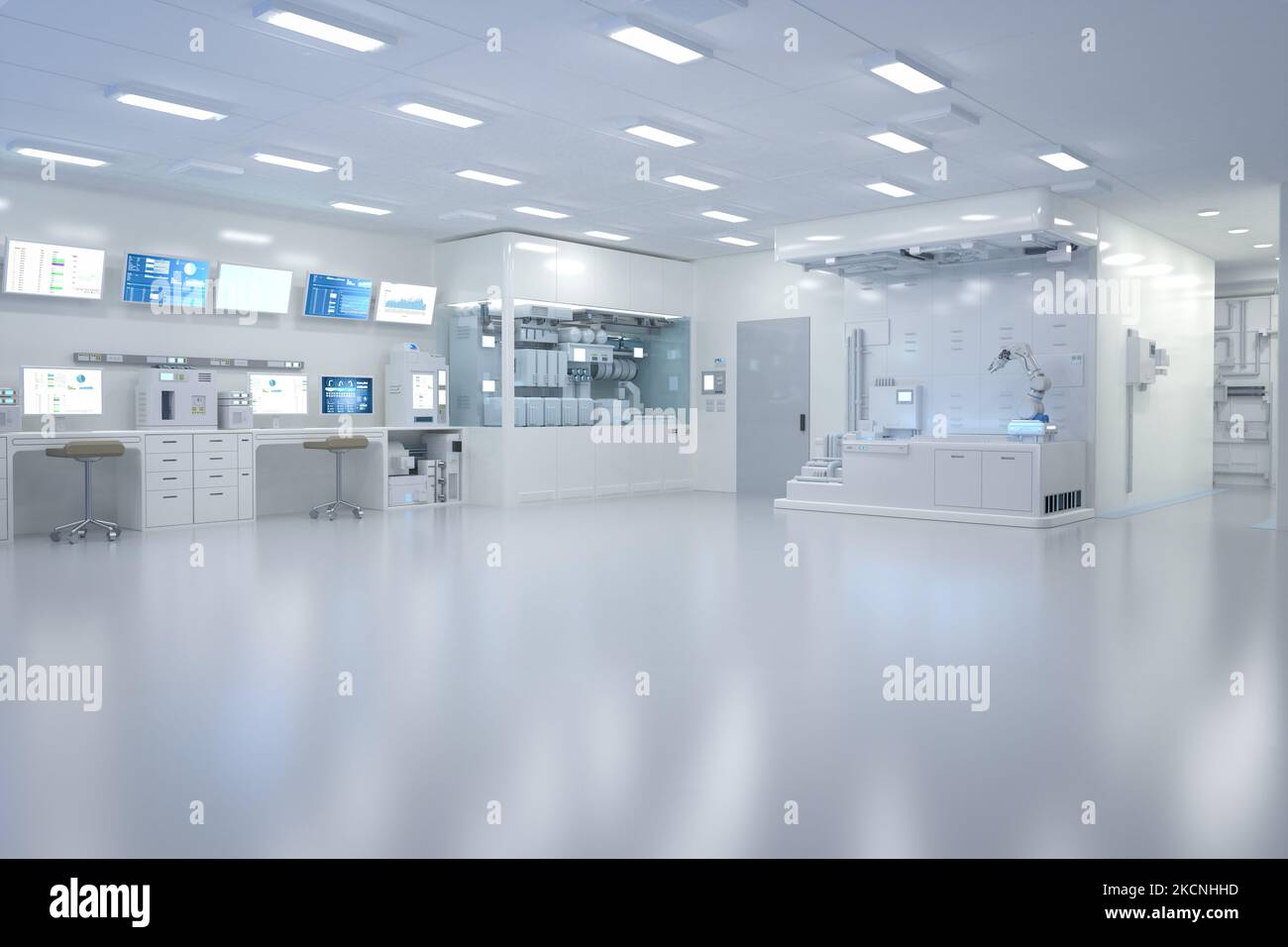 3d rendering white futuristic laboratory interior in semiconductor ...