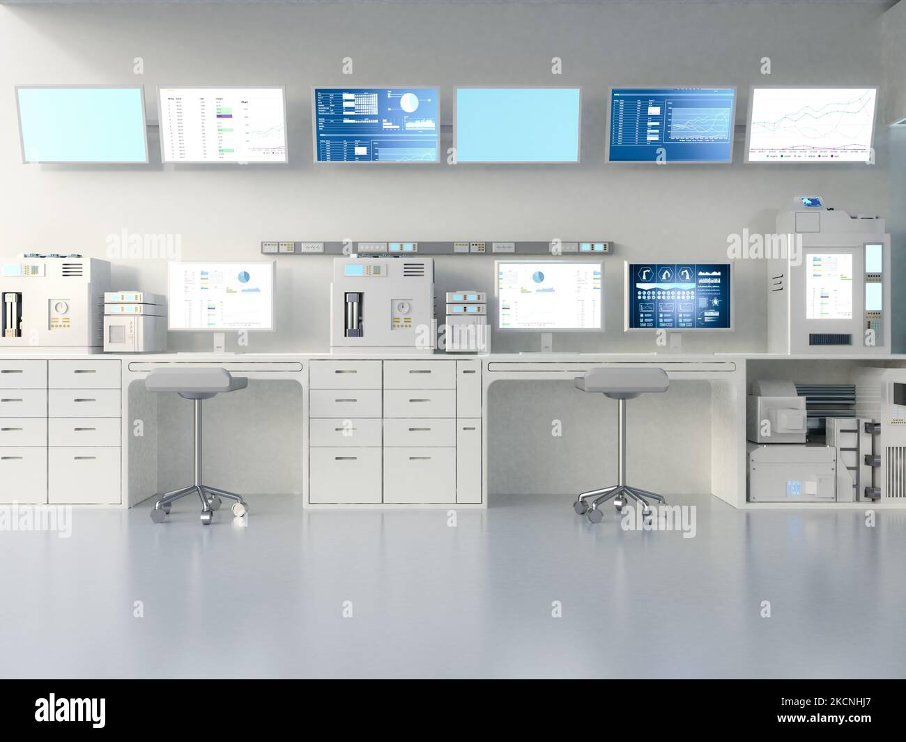 3d rendering white futuristic digital laboratory with machine and ...