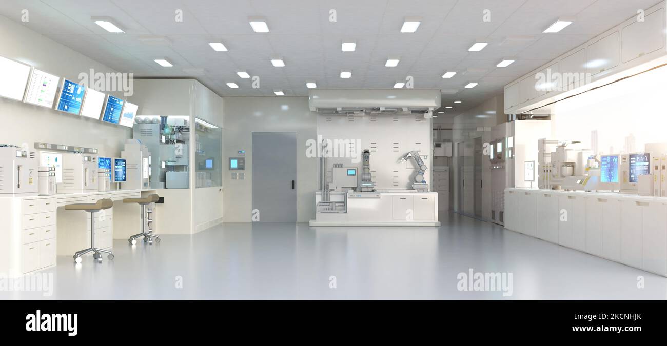 3d rendering white futuristic laboratory interior in semiconductor ...