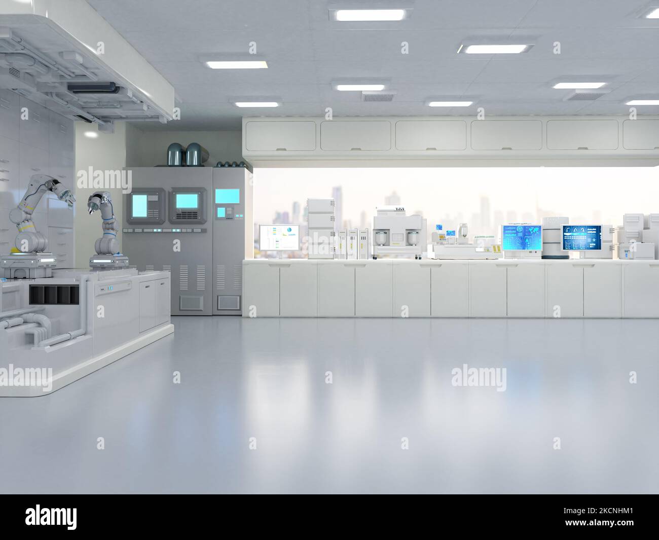 3d rendering white futuristic laboratory interior in semiconductor ...
