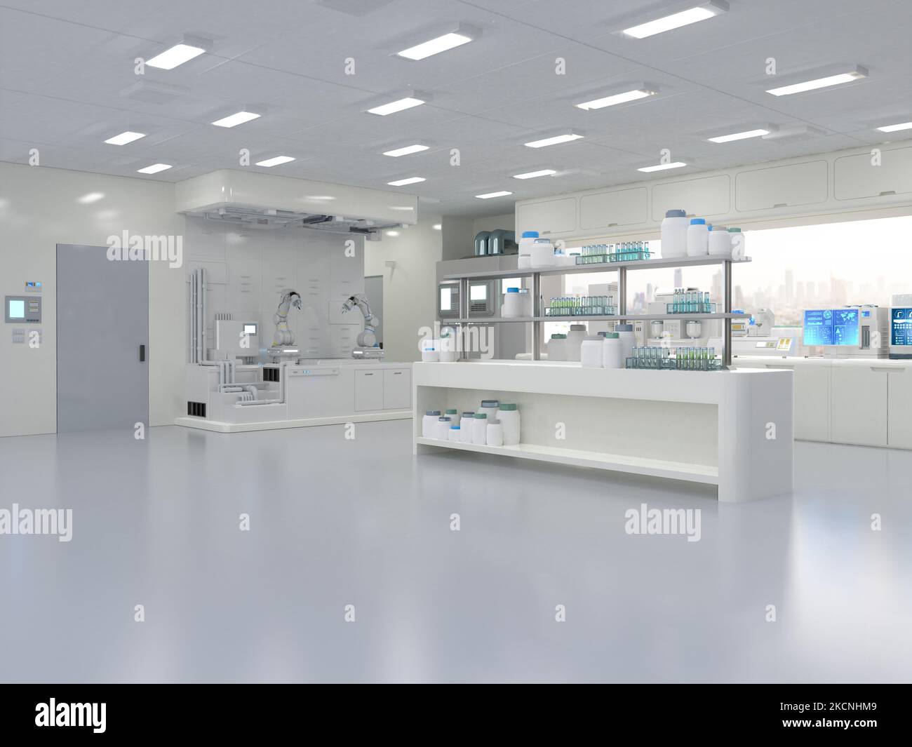 3d rendering white futuristic laboratory interior in semiconductor ...