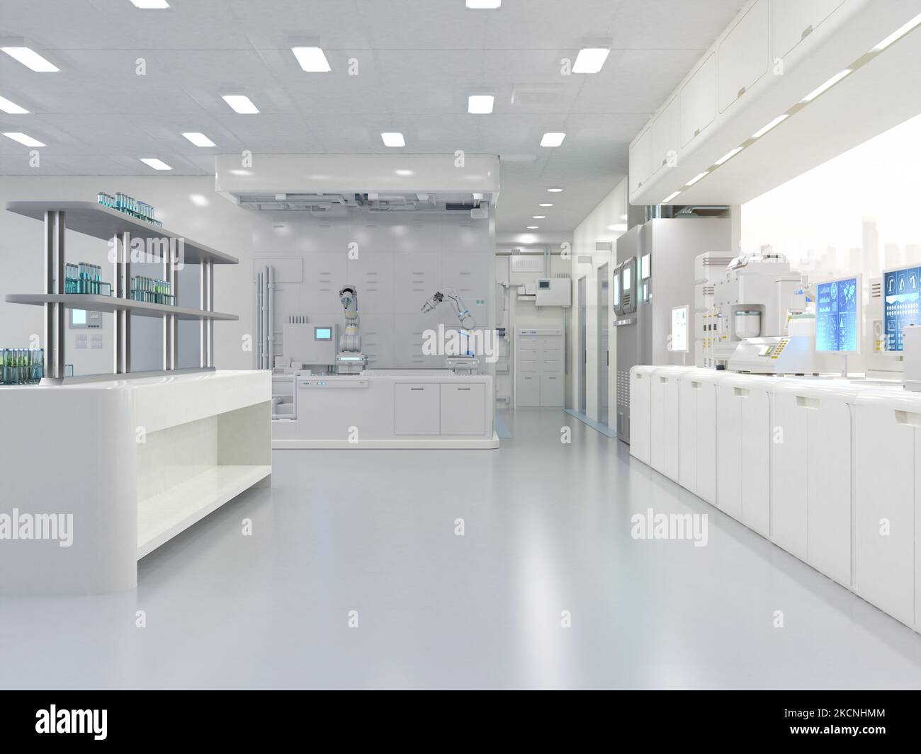 3d rendering white futuristic laboratory interior in semiconductor ...