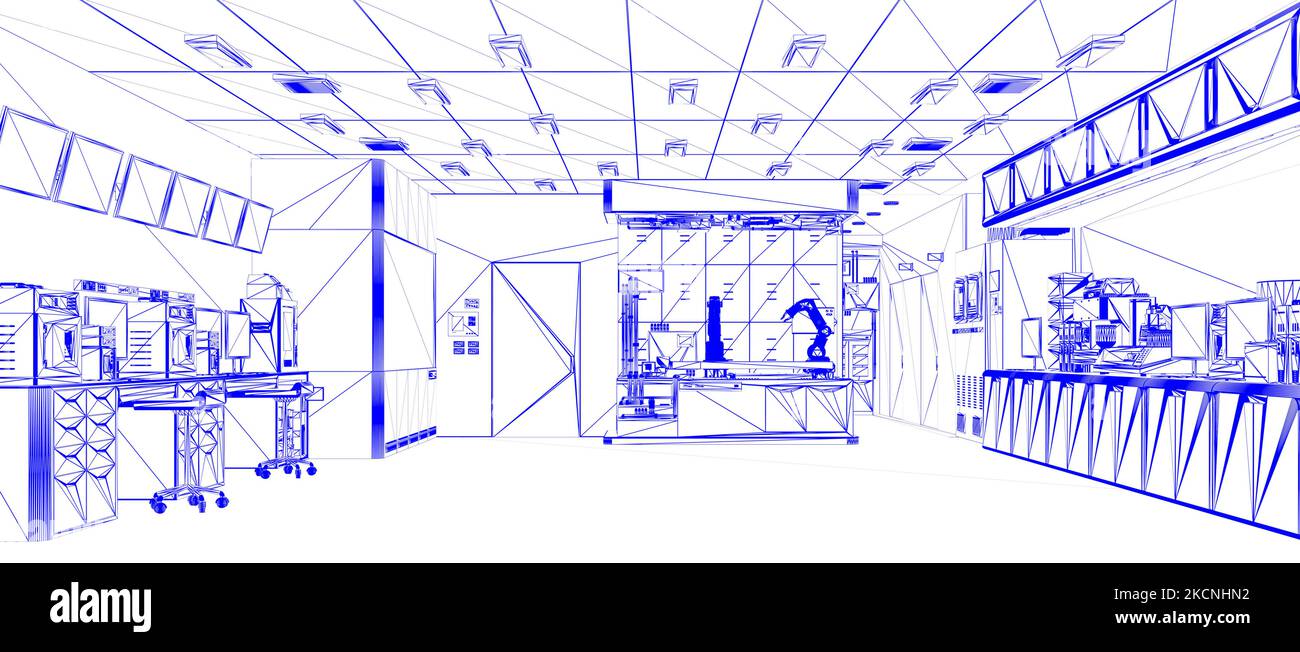 3d rendering white futuristic laboratory interior in semiconductor ...