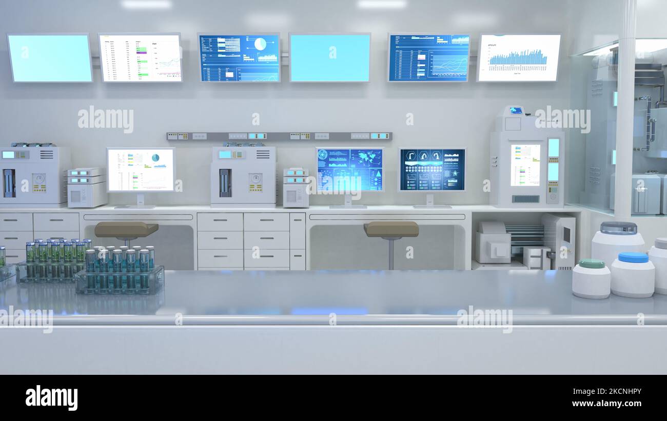 3d rendering white futuristic laboratory in semiconductor manufacturing ...