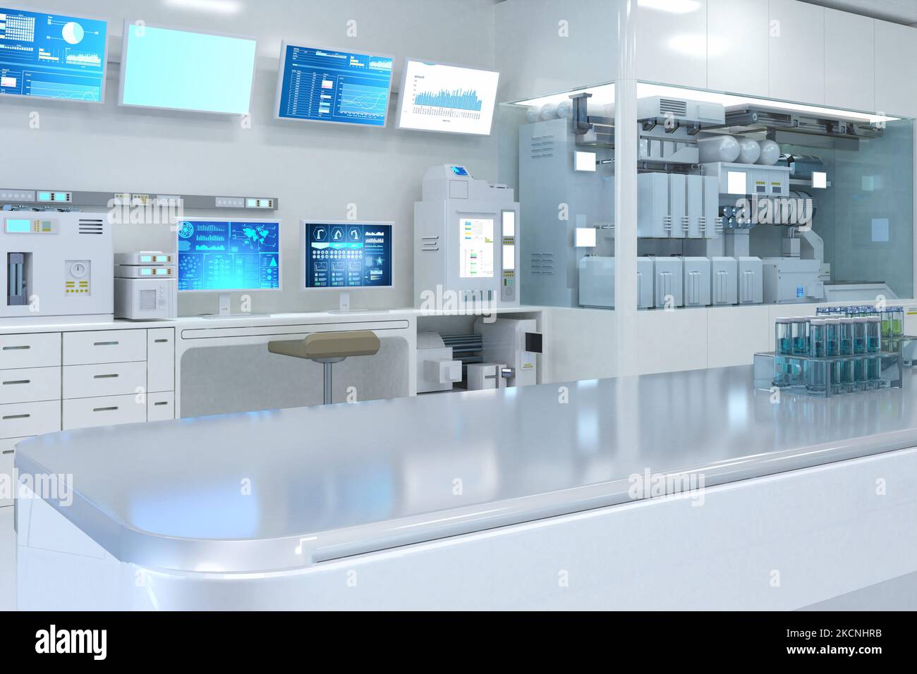 3d rendering white futuristic laboratory in semiconductor manufacturing ...