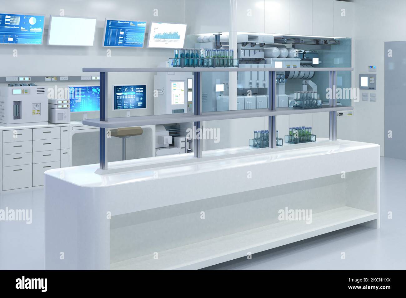 3d rendering white futuristic laboratory in semiconductor manufacturing ...