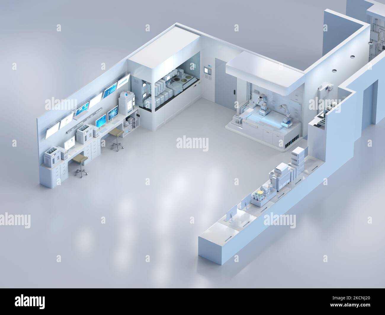 3d rendering white futuristic laboratory interior in semiconductor ...