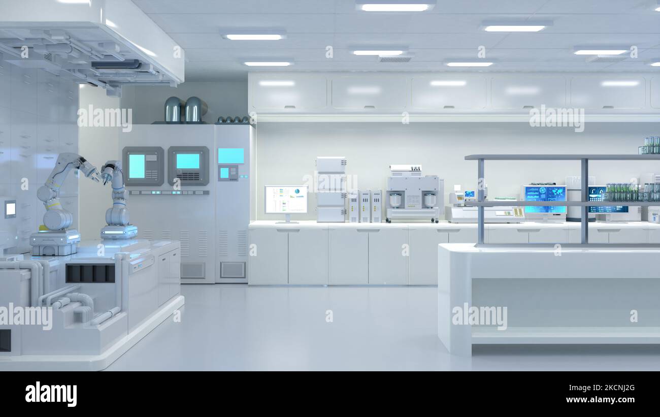 3d rendering white futuristic laboratory interior in semiconductor ...