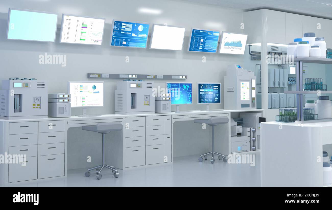 3d rendering white futuristic laboratory in semiconductor manufacturing ...