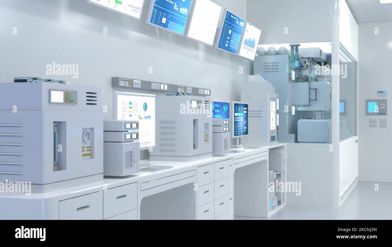3d rendering white futuristic laboratory in semiconductor manufacturing ...