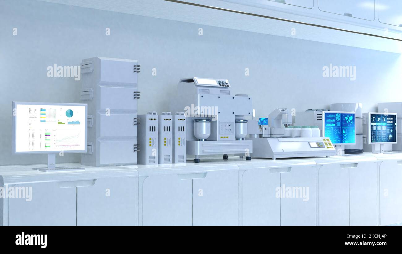 3d rendering white futuristic laboratory in semiconductor manufacturing ...