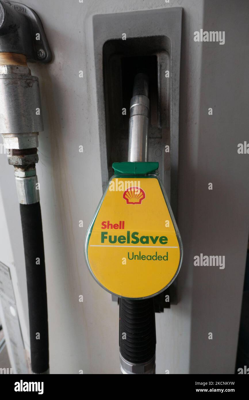 Filling nozzles and pumps at a Shell gas station in Evosmos ...