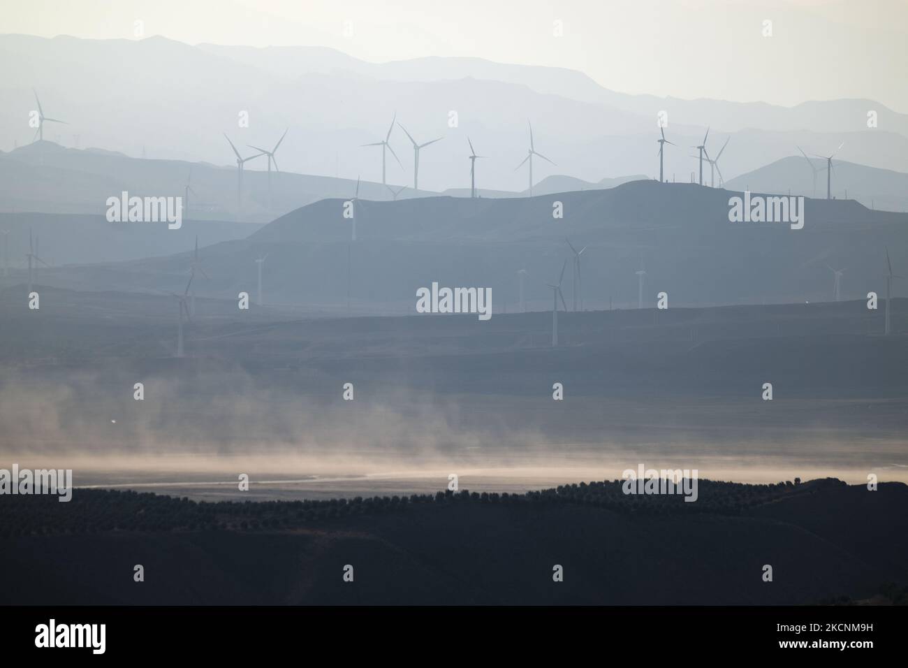 A view of the Manjil wind power plant in the city of Manjil in Gilan ...