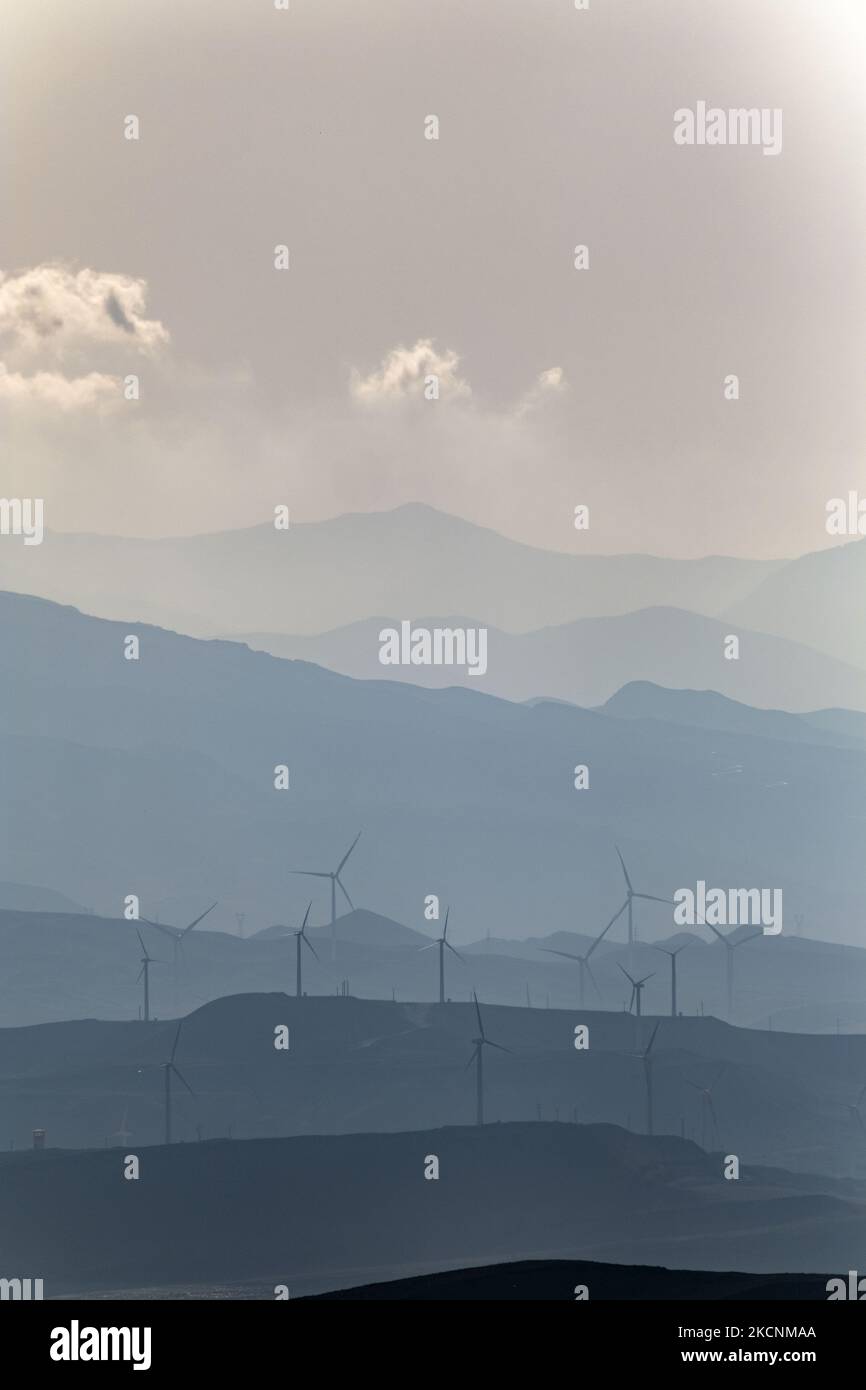 A view of the Manjil wind power plant in the city of Manjil in Gilan ...