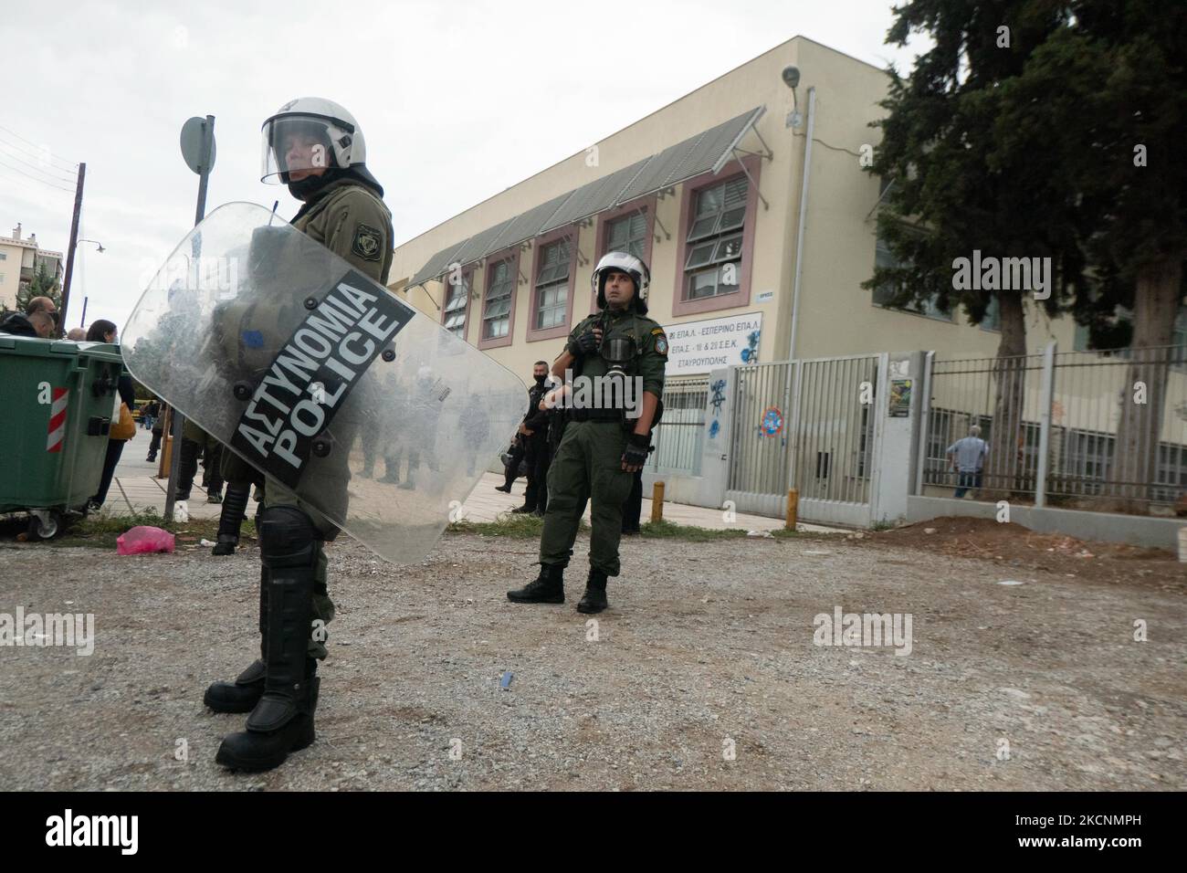 Police and riot police units guarding the school. Incident with fights ...