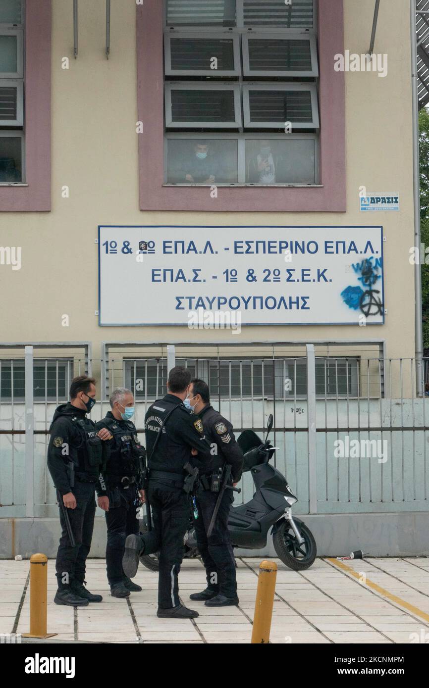 Police and riot police units guarding the school. Incident with fights ...