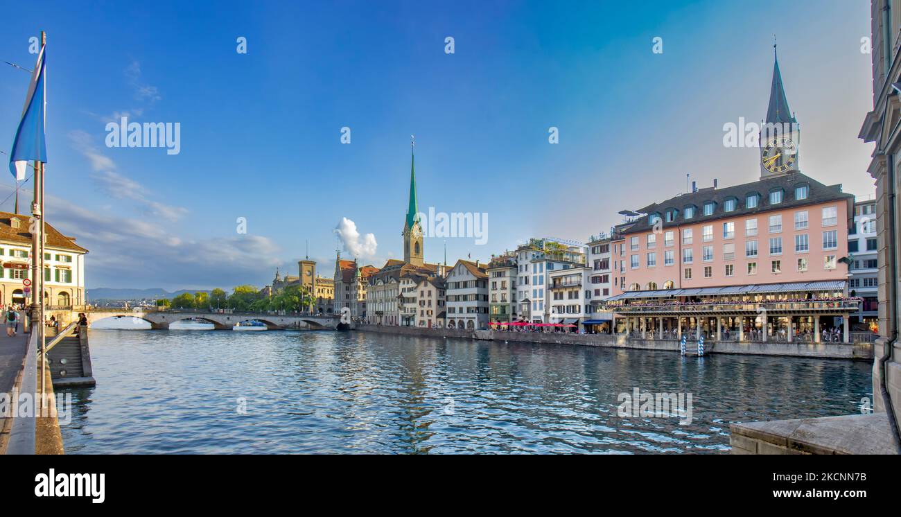 Zurich cityscape and Limmat river in Zurich city center, Swiss Stock ...