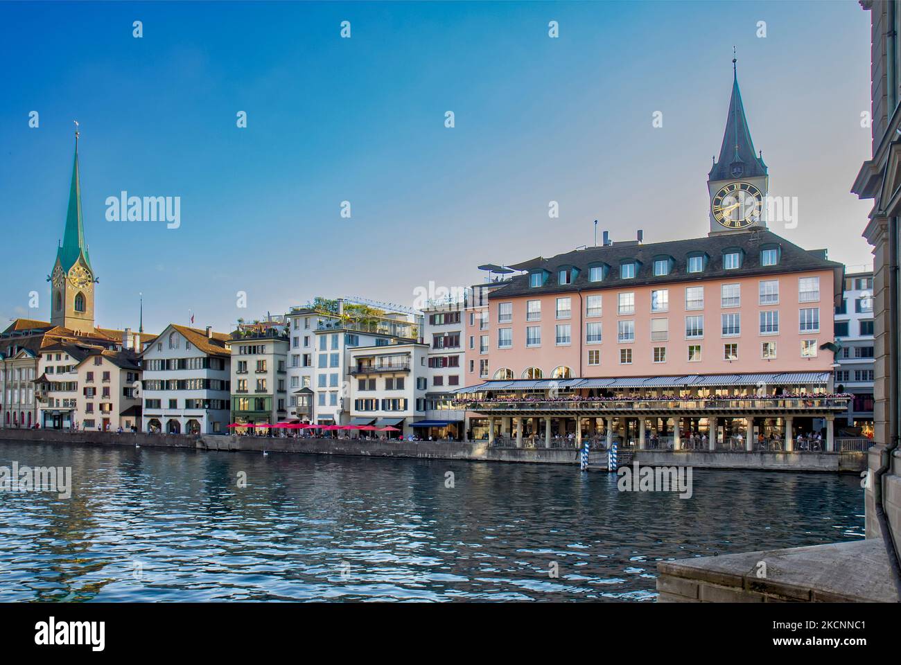 Zurich cityscape and Limmat river in Zurich city center, Swiss Stock ...