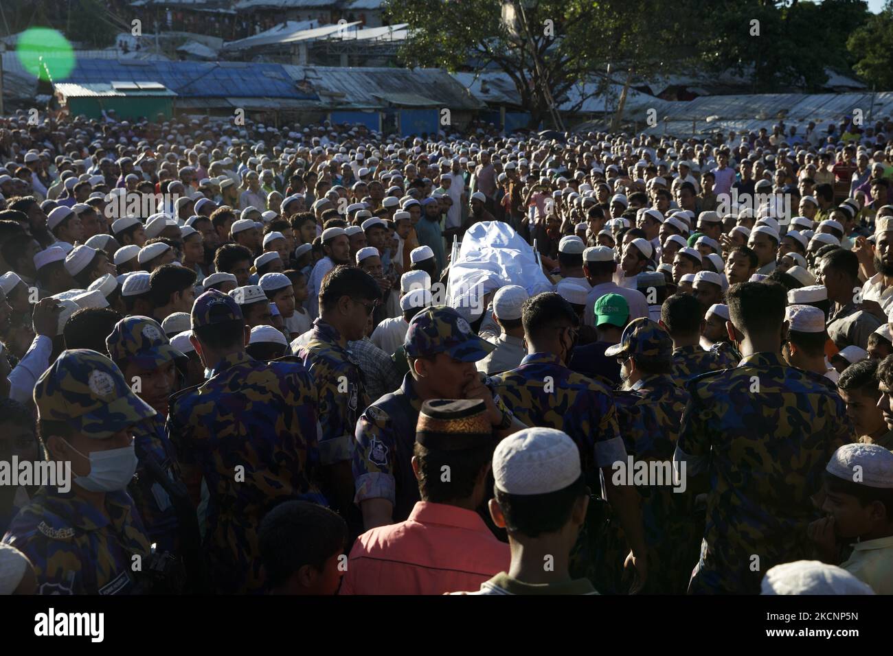 Rohingya people attend the funeral of Rohingya leader Mohibullah in ...